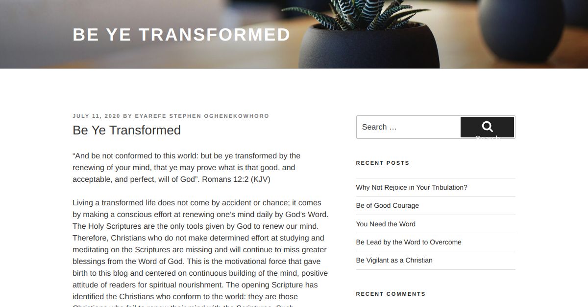 Be Ye Transformed – Be Ye Transformed